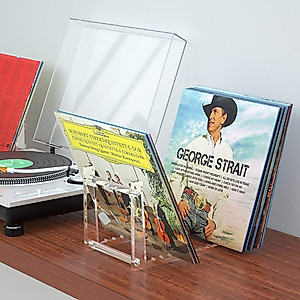 NIUBEE Clear Vinyl Record Stand Holder for Desktop Album Storage, Acrylic Vinyl Record Shlef Display 50 LPs