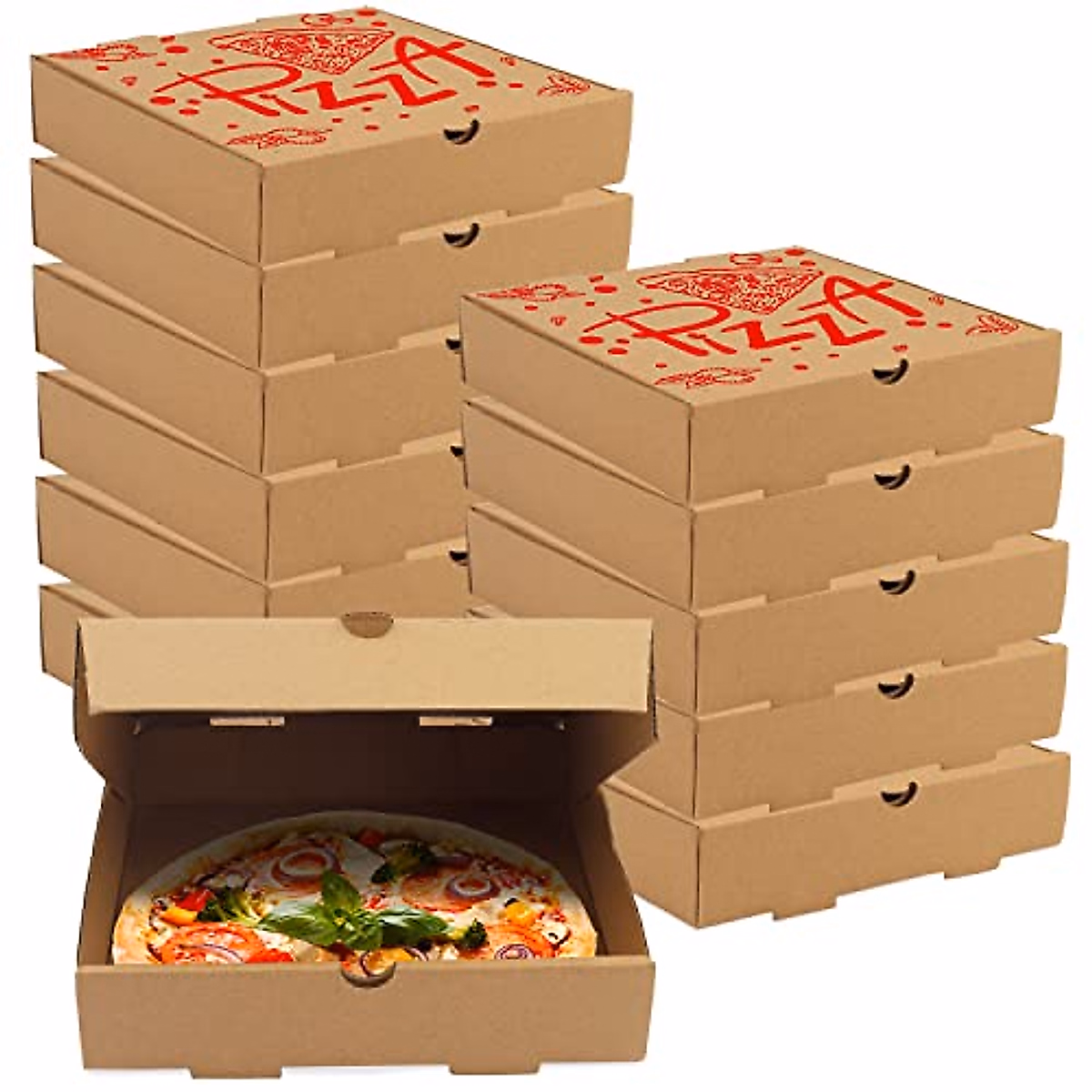 Zitonyang Pizza Boxes,15 Pack Cardboard Pizza Boxes Kraft Corrugated Pizza Boxes Cardboard Boxes Take Out Containers,Square Pizzeria Bakery Packaging Box,Takeaway Mailing Shipping(Red)