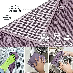 Professional microwave silicone oven mitts Yarn-dyed 1 pair and Kitchen Towels 2 pcs, kitchen lines set for heat resistant with 500 degrees, kitchen gloves pot holder for BBQ cooking baking (Purple)