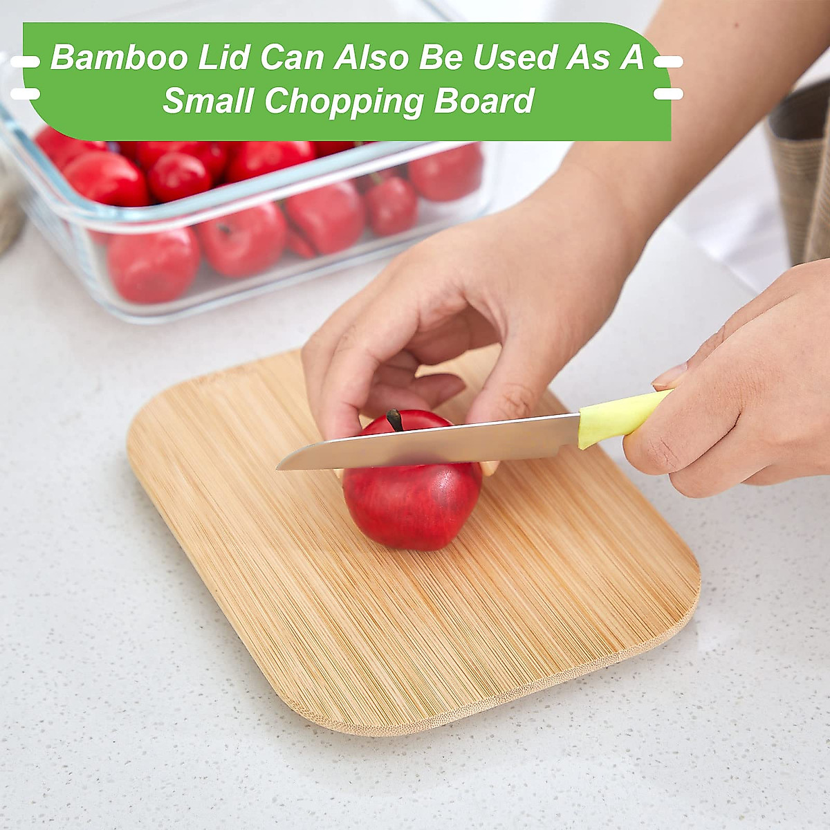 Tessco 5 Pieces Glass Containers with Bamboo Lids 36 oz/ 1040 ml Airtight Glass Food Storage Containers Microwave Oven Freezer Glass Bowls with Lids for Lunch Meal Pantry Cabinet Organization