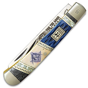 KISSING CRANE Trapper Knife - Masonic | Pocket Knife for Men | 4" Length When Closed | Mason Themed Etchings Heritage | Stainless Steel Blades| Heirloom Quality