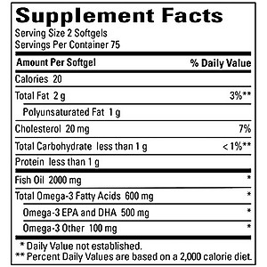 Nature Made Burp Less Fish Oil 1000 mg Softgels, Fish Oil Supplements, Omega 3 Fish Oil for Healthy Heart Support, Omega 3 Supplement with 150 Softgels, 75 Day Supply