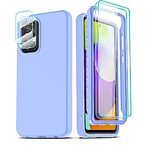 LeYi for Samsung A52 Case, Galaxy A52 5G Case with [2 x Tempered Glass Screen Protector & Lens Protector], Full-Body Shockproof Soft Liquid Silicone Protective Phone Case for Galaxy A52 5G, Violet