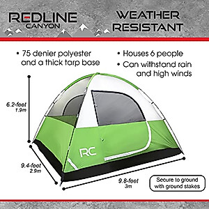 Redline Canyon 6 Person Pop Up Family Camping Tent - Dome Style Waterproof Windproof and Weather Resistant Large Tent for Camping, Hiking, Mountaineering