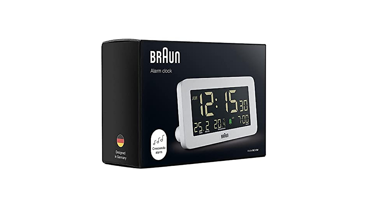 Braun Digital Alarm Clock with Date and Temperature - BC10W