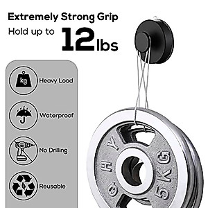 ABTIABGY Suction Cup Hooks for Shower, Bathroom, Kitchen, Glass Door, Mirror, Suction Hook Holder for Hanging up to 12 lbs Glass Shower Door Hook Waterproof & Rustproof Black (4-Pack)