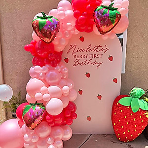 167Pcs Strawberry Balloon Garland Arch Kit with Red and Different Pink Balloons Strawberry Foil Balloons for Girl Baby Shower Sweet 1st Birthday Party Supplies