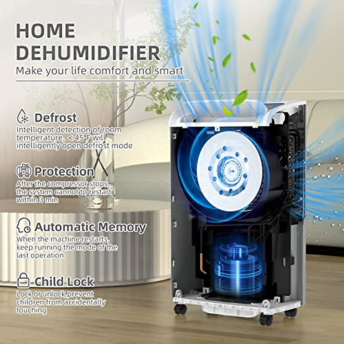 AIRPLUS 4,500 Sq.Ft 70 Pint Dehumidifiers for Basement and Home-Dehumidifier with Drain Hose,Efficient,Energy-with Dual Protection and 4 Smart Modes,24H Timer,Defrost,for Bedroom,bathroom,Large Room