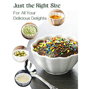 DOWAN Ramekins 4 oz, Creme Brulee Ramekins, Flower-Shaped Porcelain Ramekins Oven Safe for Baking Souffle, Custard Cups, Small Dipping Bowls, Sauces Bowls, Charcuterie Bowls, Set of 6, White