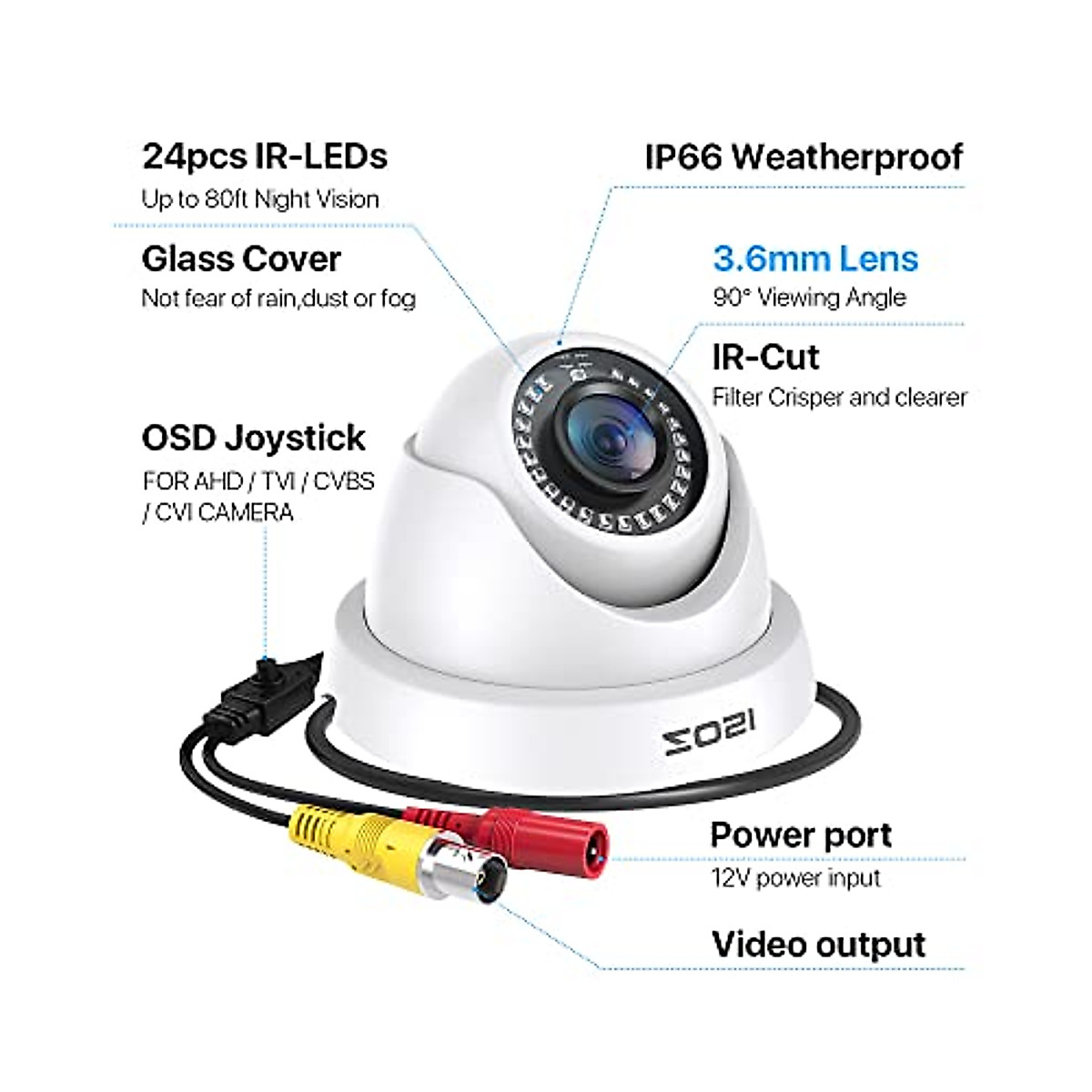 ZOSI 1080p Dome Security Cameras (Hybrid 4-in-1 HD-CVI/TVI/AHD/960H Analog CVBS),2MP Day Night Weatherproof Surveillance CCTV Camera Dome Outdoor/Indoor,Night Vision Up to 80FT