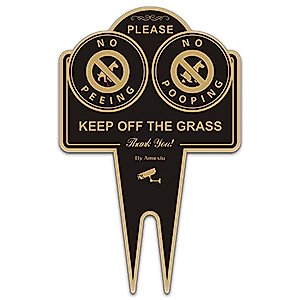 Amexiu No Pooping No Peeing Dog Sign, Keep off Grass Yard Sign Double Sided 15 x 9.5 X 0.08 Inches Rust Free Aluminum Sign, Easy Mounting Waterproof Durable Ink Black Gold Color, 1 Pack