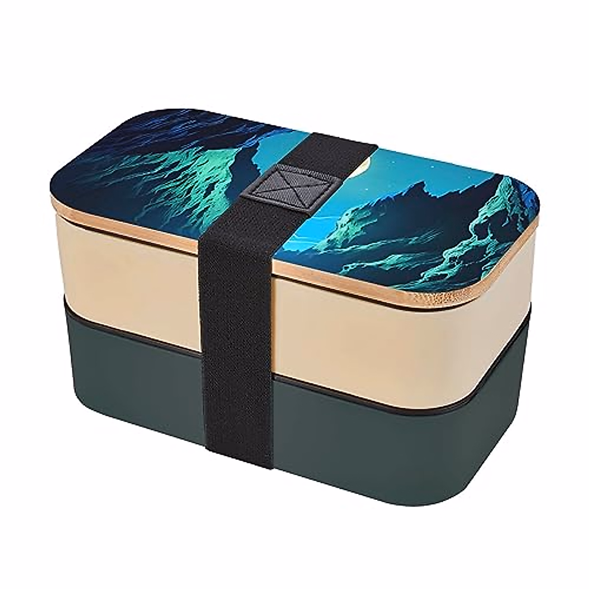 Water Moon Cave Adult Lunch Box, Bento Box, With Cutlery Set Of 3, 2 Compartments, Rectangular, Lunch Box For Adults