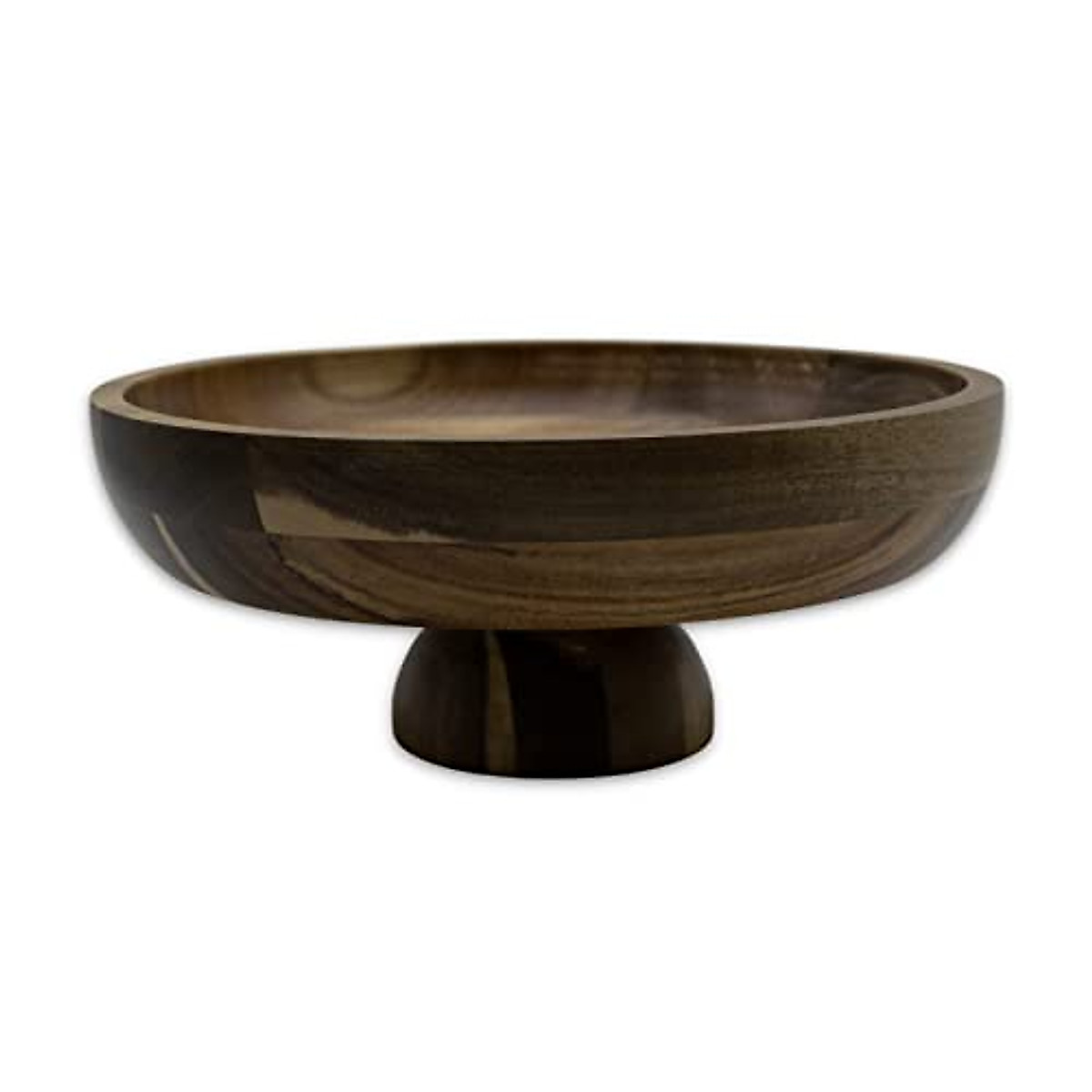 Chloe and Cotton | Large 12-Inch Brown Acacia Wood Bowl | Kitchen Counter Fruit Bowl | Decorative Pedestal Bowl for Entryway Table Decor