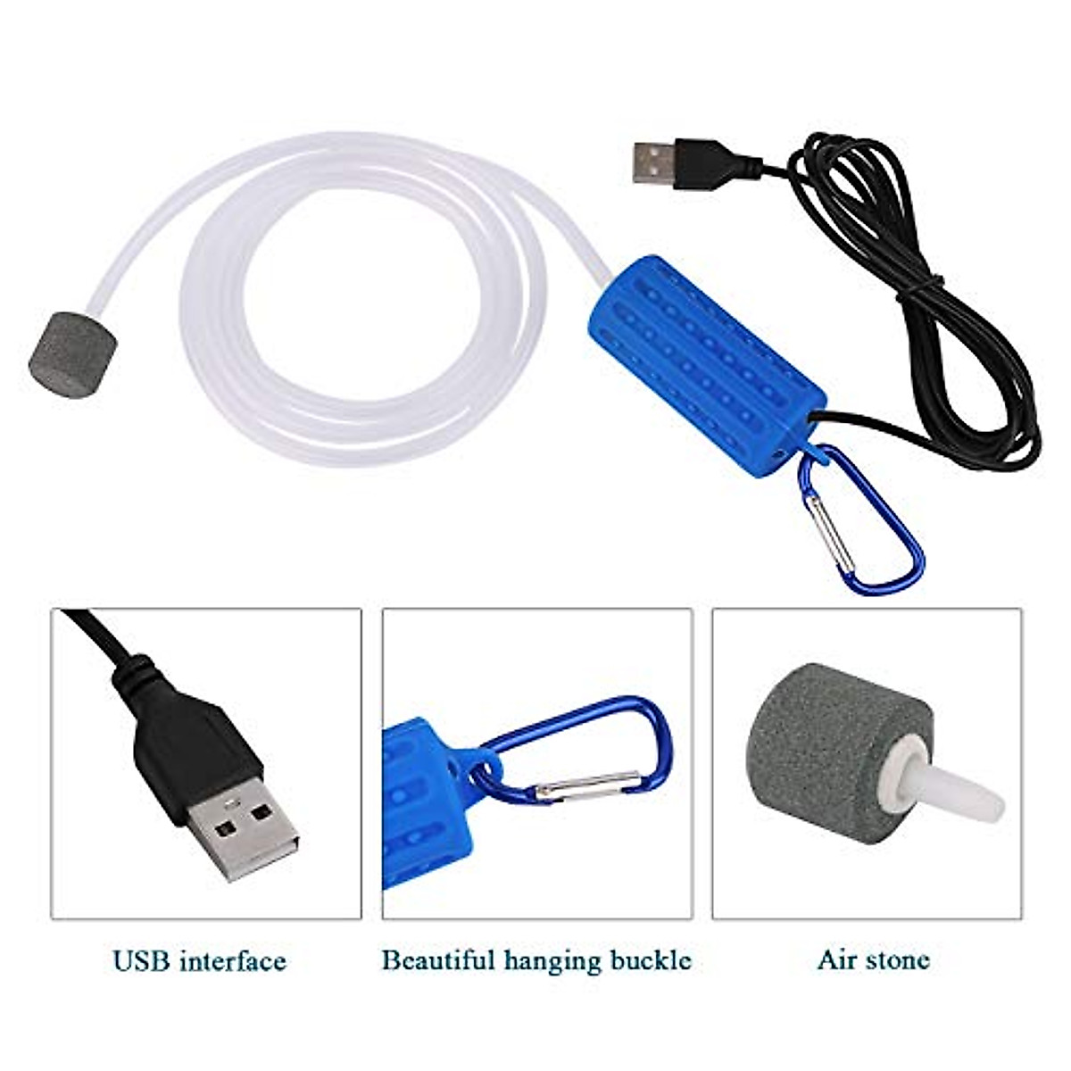 Useekoo USB Aquarium Air Pump, Ultra Durable & Quiet USB Nano Air Pump, Small Air Bubbler for Aquarium Fish Tank with Air Stone and Silicone Tube - Dark Blue