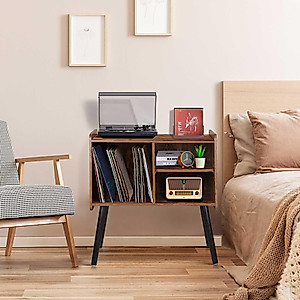 Possile Record Player Stand with Vinyl Record Storage, Mid-Century Turntable Stand for Living Room Bedroom Office, Record Player Table, Vinyl Holder Holds up to 100 Albums, Rustic Brown