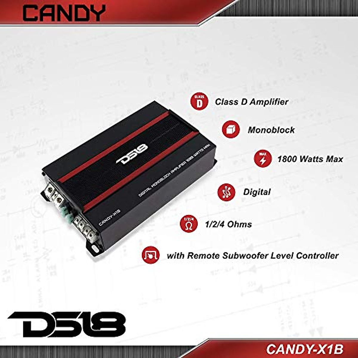 DS18 12" Subwoofer Combo Package with GEN-X124D Subwoofer and CANDY-X1B Monoblock Amplifier