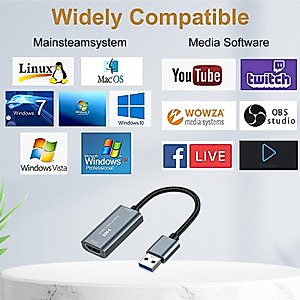 Video Capture Card, Capture Card for Streaming 4K HDMI to USB 3.0 Audio Video Recording in 1080P 60FPS for Game, PS5, PS4/Pro, Nintendo Switch Camera PC, for Windows Mac OS System OBS Zoom
