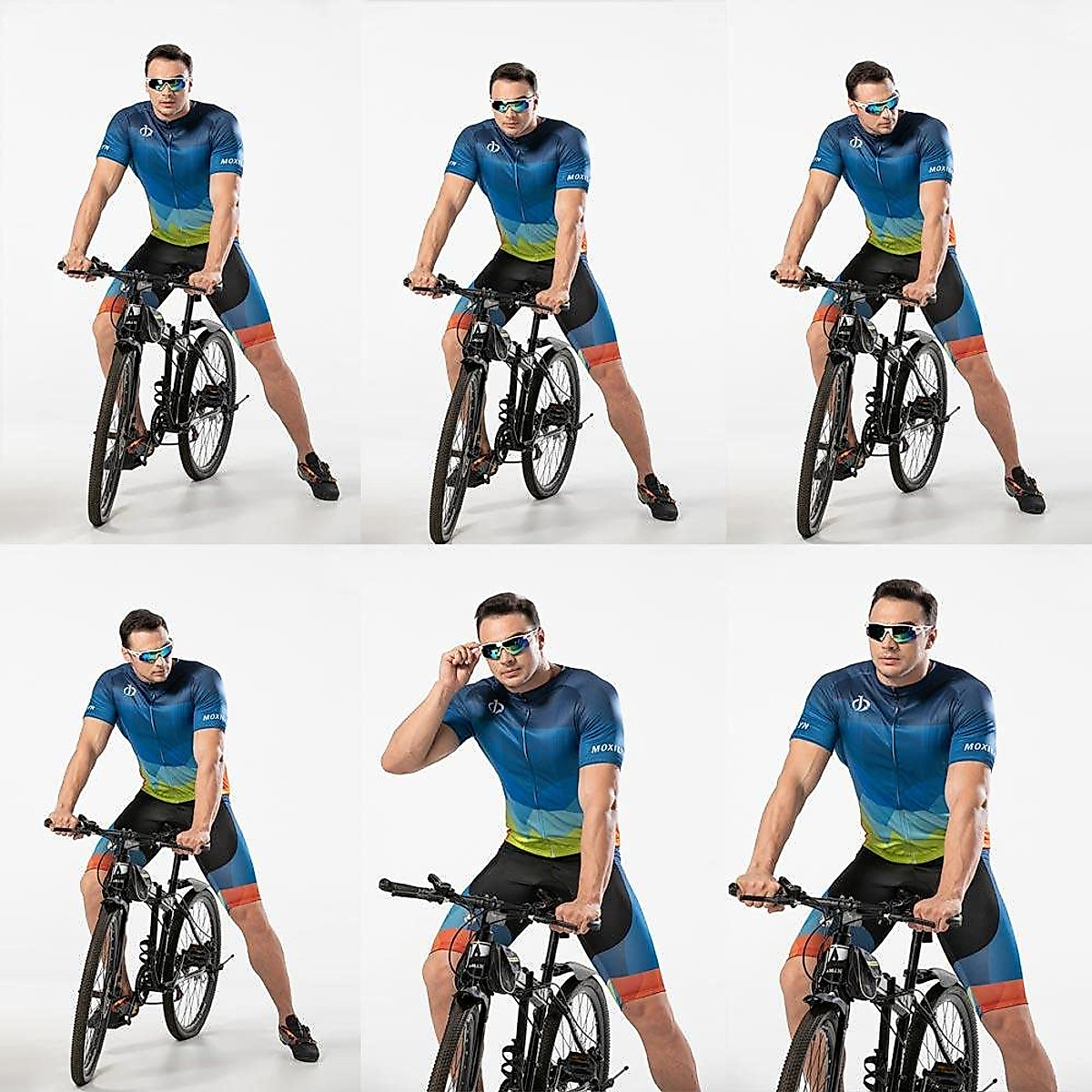 MOXILYN Men's Bike Clothing Set Cycling Jerseys Road Bicycle Shirts Kit + Bib Shorts Quick-Dry Full Zipper Riding Clothes