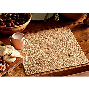 Jute Placemat,Placemat,Braided Placemats,Round Placemats Set of 4,100% Jute Braided Placemats Set of 4 Reversible (Natural 13x13 Square) Farmhouse Vintage Jute Placemats for Dining Table