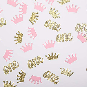 Glitter Crown Confetti Pink and Gold One Table Scatter for Princess Girl First Birthday,Baby Shower Party Decorations