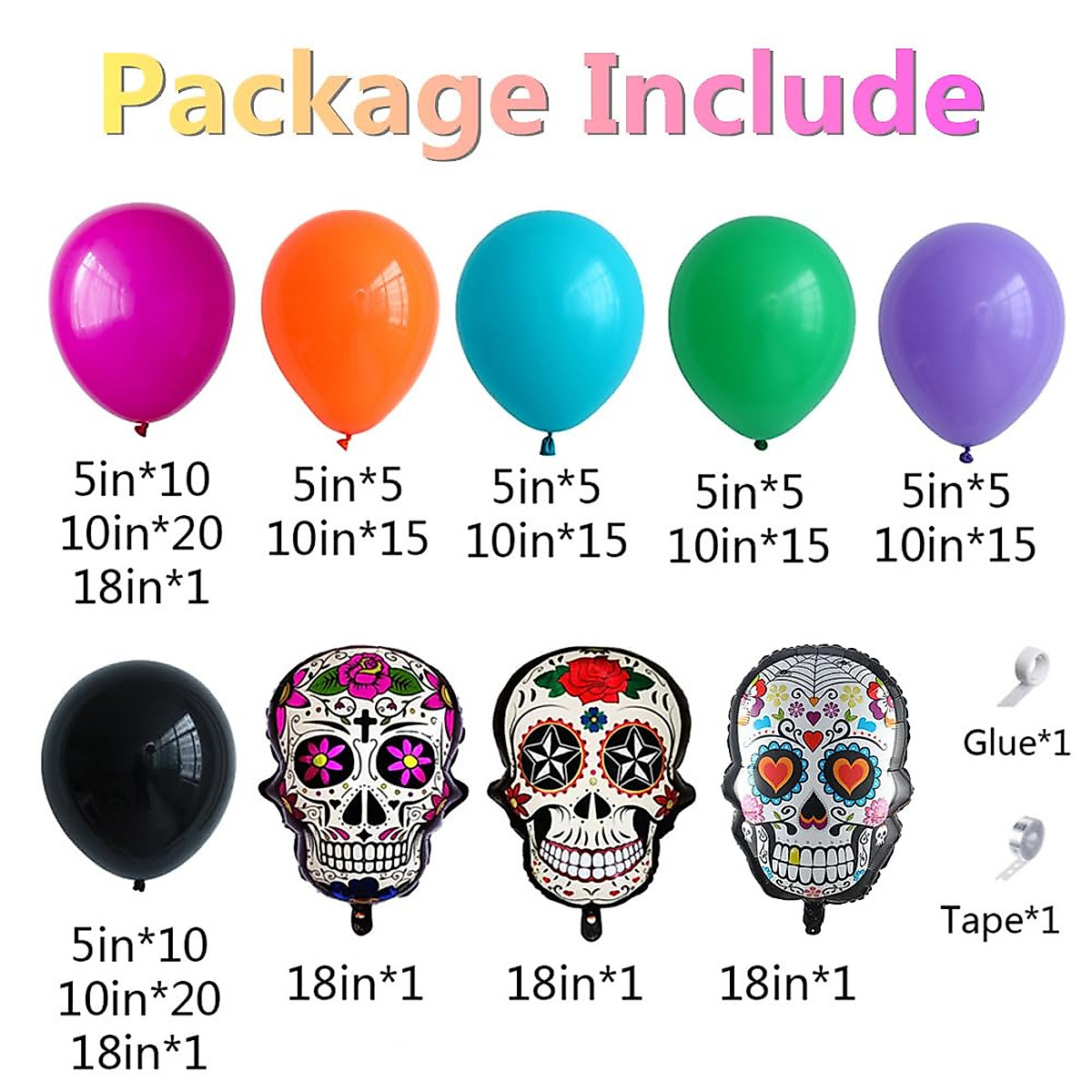 Colorful Day of the Dead Balloon Arch Kit - 147PCS