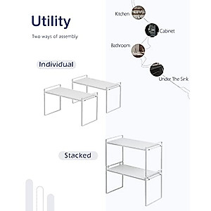 Nxconsu 2Pack Stackable Cabinet Shelf Organizer Storage Rack Shelf Riser for Kitchen Pantry Cupboard Bathroom Under Sink Counter Countertop Desk Space Saver Freestanding Heavy Duty Nonslip White Tall