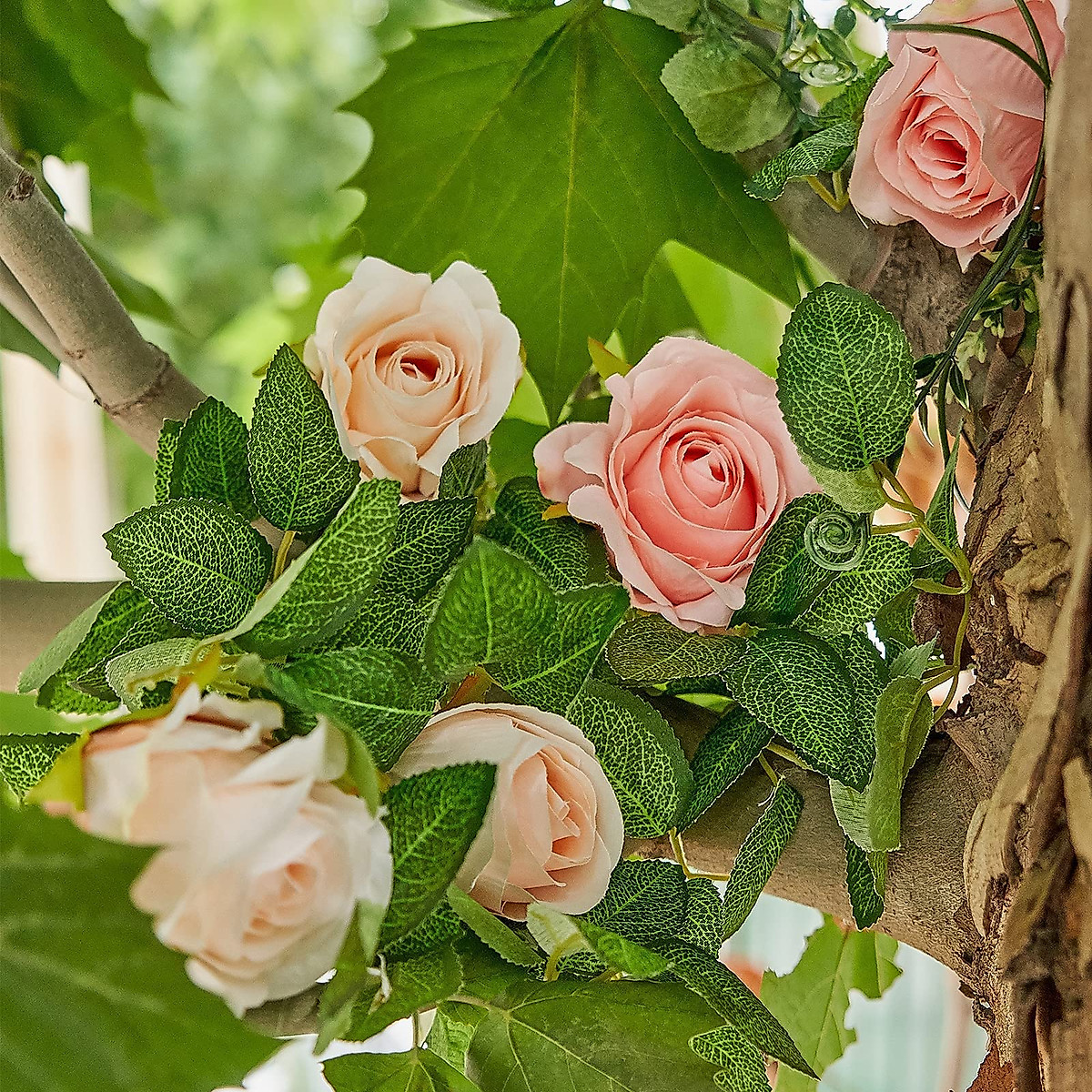 MYT Artificial Fake Rose Flowers Garland Hanging Flowers Vine 2 Pcs for Wedding Arch Flowers、Home Party、 Garden Craft Art Decor(Pink and Champagne)