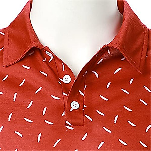 Men's Spring Short Button Print Summer Sleeve Stitching and Casual Men's Blouse Trim Menswear T Shirt (Red, XXL)