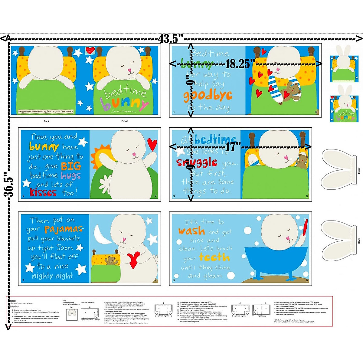 Studio E Huggable and Lovable Books 12 Bedtime Bunny 36" Panel Multi