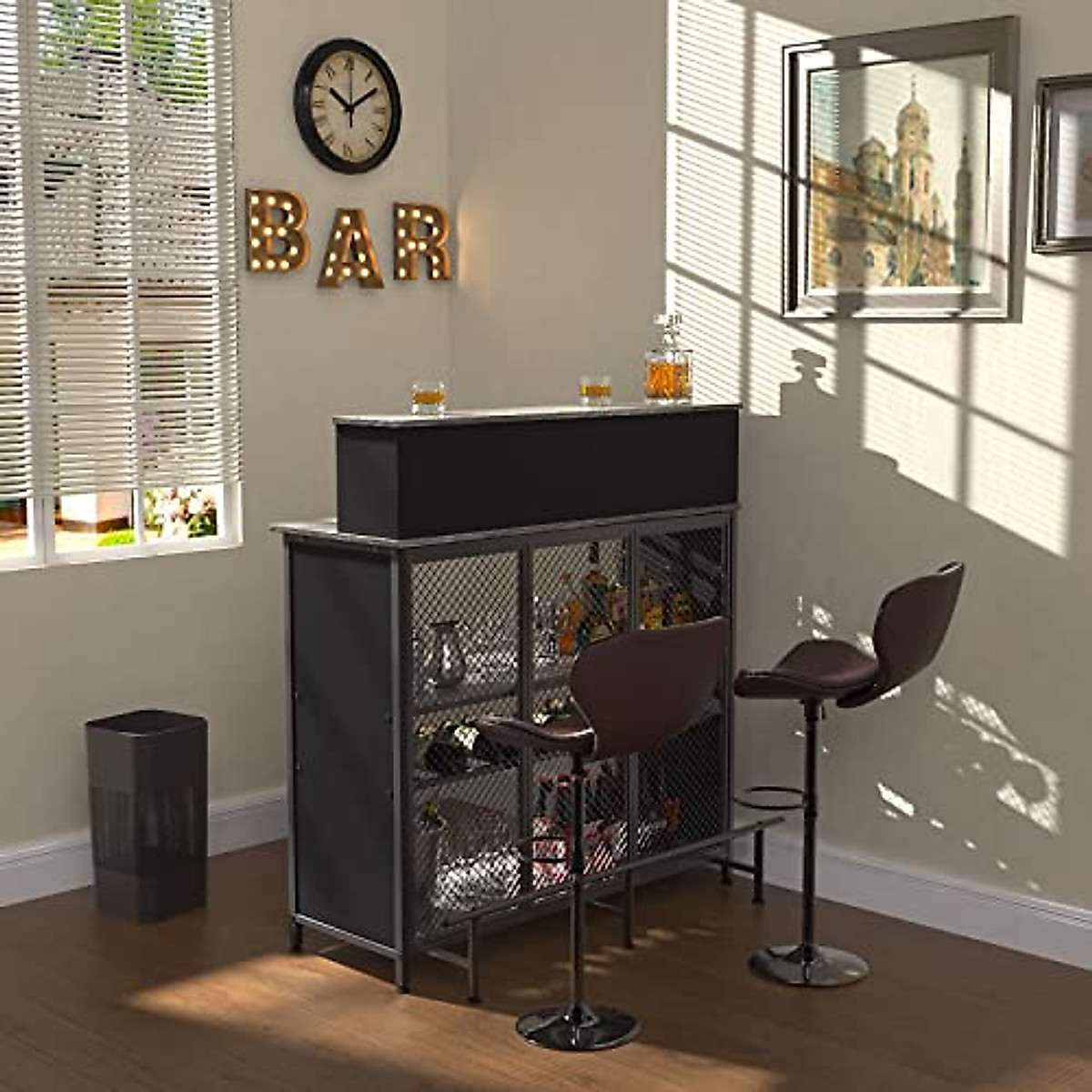 GDLF Home Bar Unit Mini Bar Liquor Bar Table with Storage and Footrest for Home Kitchen Pub (Grey)