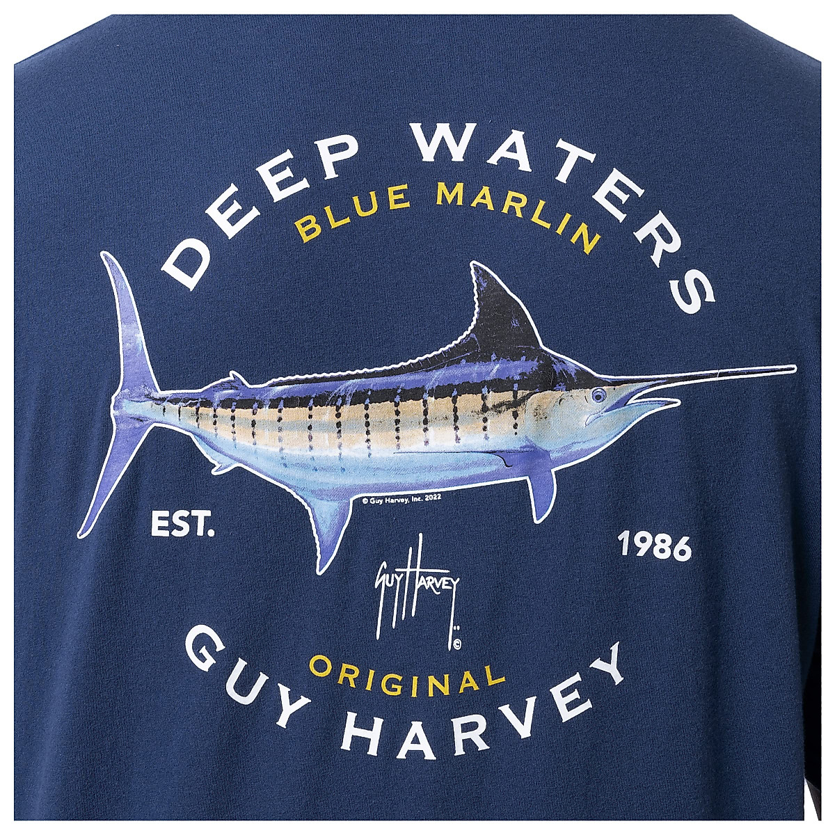 Guy Harvey Men’s Billfish Collection Short Sleeve T-Shirt, Estate Blue/Deep Waters, Large