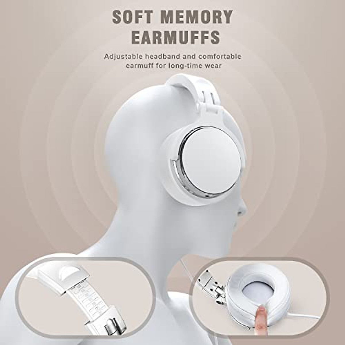 Nasuque Over-Ear Headphones, Foldable Headsets with Stereo Sound, Powerful Bass Headphones with Protein Memory Foam Ear Pads, 50mm Neodymium Drivers for Electric Drum Piano Guitar AMP (Silver)