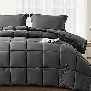 BEDHOURS Queen Comforter Set-3 Pieces Cooling Down Alternative Queen Size-All Season Reversible Comforter with 2 Pillow Sham (Dark Grey Queen)