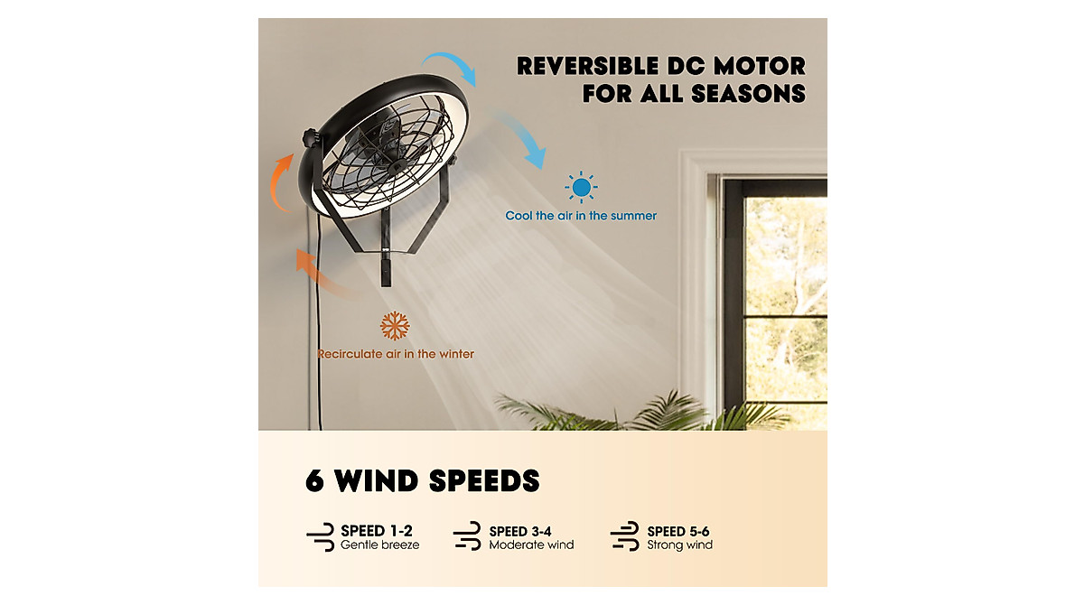 Fansconce Wall Mounted Fan with Remote Control & Lights