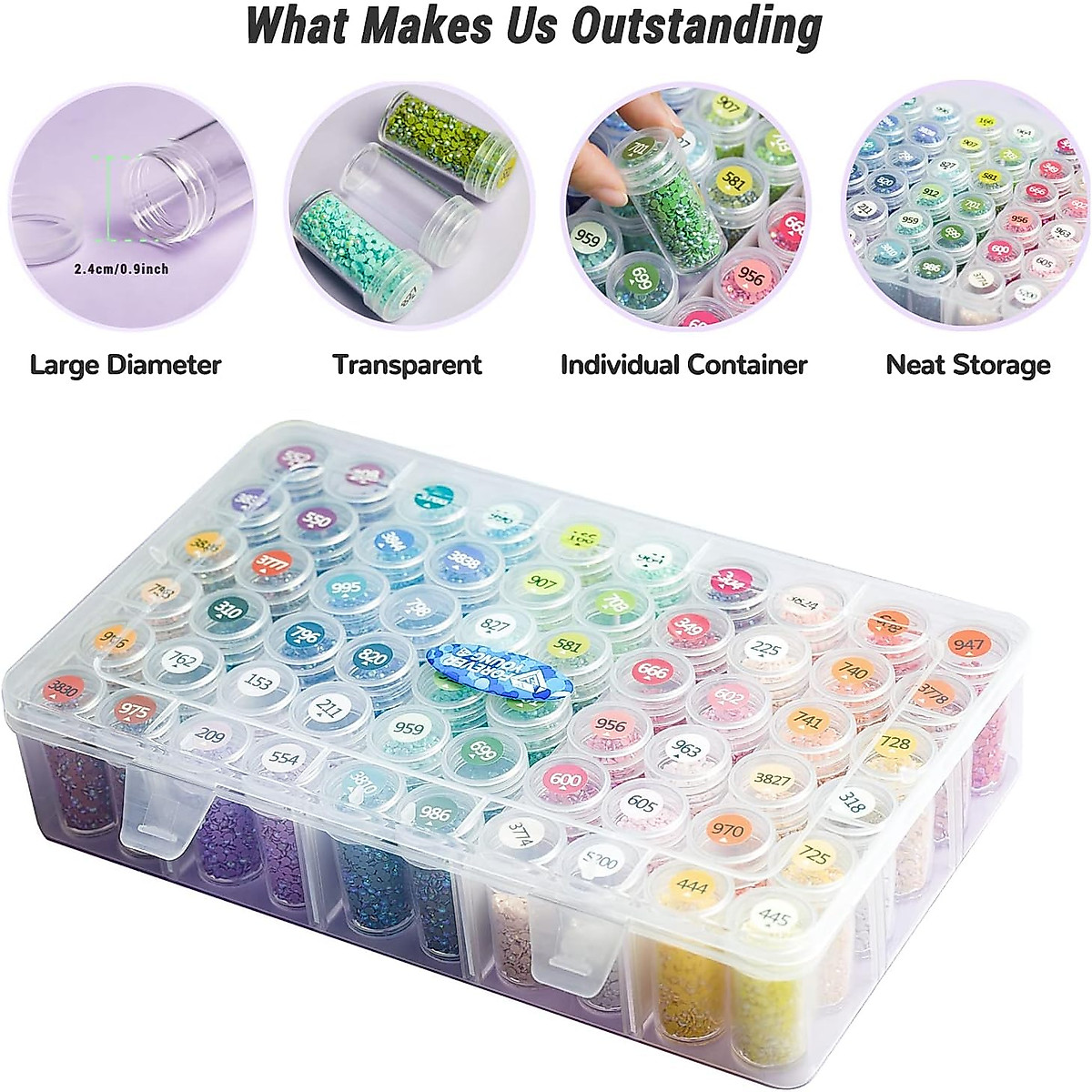 Diamond Painting Storage Containers, 2 Packs 60 Jars Bead Organizer and Diamond Painting Labels, Bead Organizers and Storage for Diamond Painting Accessories, Diamond Art Storage, Diamond Dots Storage