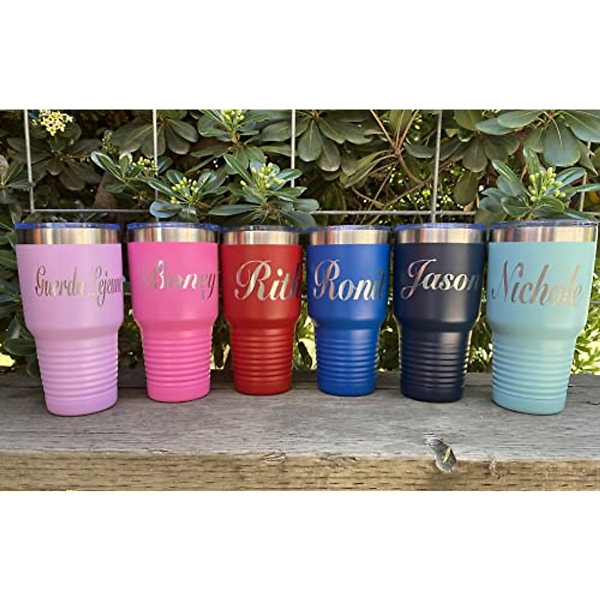 Your Name Text Engraved, Stainless Steel Tumbler, Customized cups, Double Wall Vacuum Insulated Mug Hot Cold Drink With Lid, Straw Option - 16 Different Colors (30oz, Personalize Name, Pink)