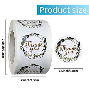 Louise Maelys 1.5 Inch Thank You Stickers for Wedding, Birthday, Bridal, Shower, Packaging, Small Business, Envelope, Gifts, 500pcs Per Roll Round Thank You Label Sealing Stickers with Plant Pattern