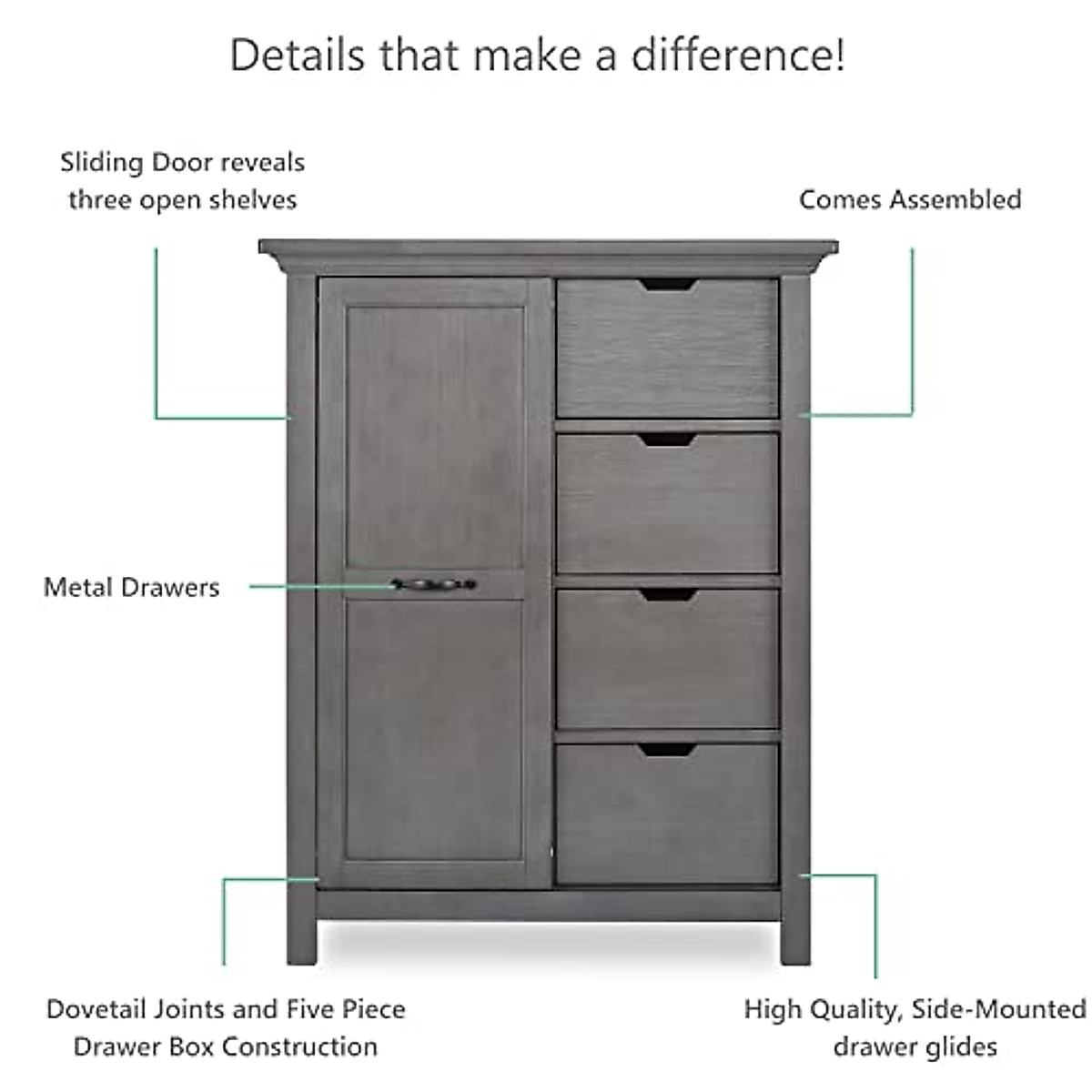 Evolur Belmar Tall Chest Dresser, 38x20.25x48 Inch (Pack of 1), Rustic Grey