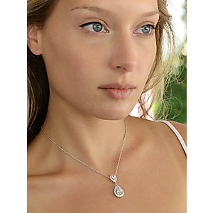 Mariell Cubic Zirconia Crystal Teardrop Bridal Wedding Pendant Necklace, Jewelry for Brides, Bridesmaids