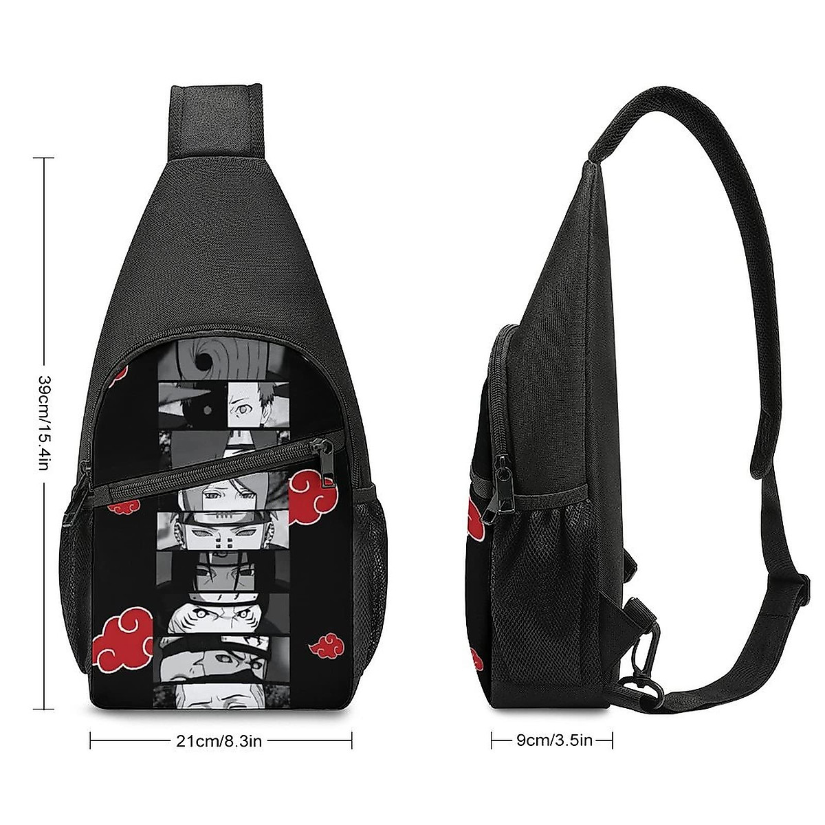 Small Sling Crossbody Bag Anime Printing Multifunction Chest Shoulder Bag Waterproof Hiking Travel Bag with Adjustable Strap for Women Men (Black)