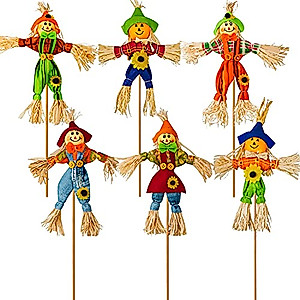 6 Pieces Mini Scarecrow on a Stick Fall Decoration Small Scarecrow Thanksgiving Decor Autumn Fall Harvest Standing Scarecrow Decor for Autumn, Halloween, Thanksgiving, Garden, Home, Yard, Porch()