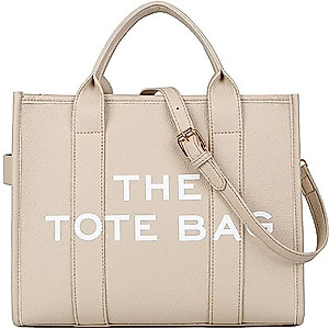 NEGBIU The Tote Bag for Women, PU Leather Tote Bag, Shoulder, Crossbody, or Handheld Bag for School, Office, Travel (10.6X13X6.3in) (Beige)