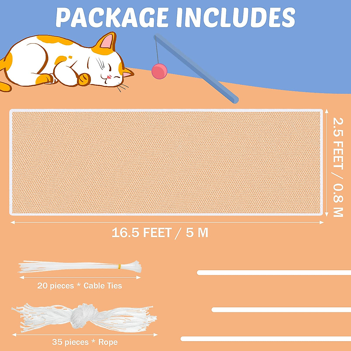 Cat Balcony Rail Net 5 x 0.8 Meter Anti Fall Netting Balcony Mesh Fence Net Child Safety Screen Protection Crib Mesh for Pets Baby (White)