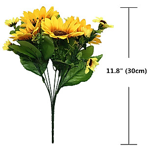 PASYOU Artificial Sunflower Plastic Fake Flowers Sunflowers for Indoor Outdoor Wedding Bridal Bouquet Home Garden Party DIY Wreath Table Arrangement Decoration Pot Planter Filler 2 pcs