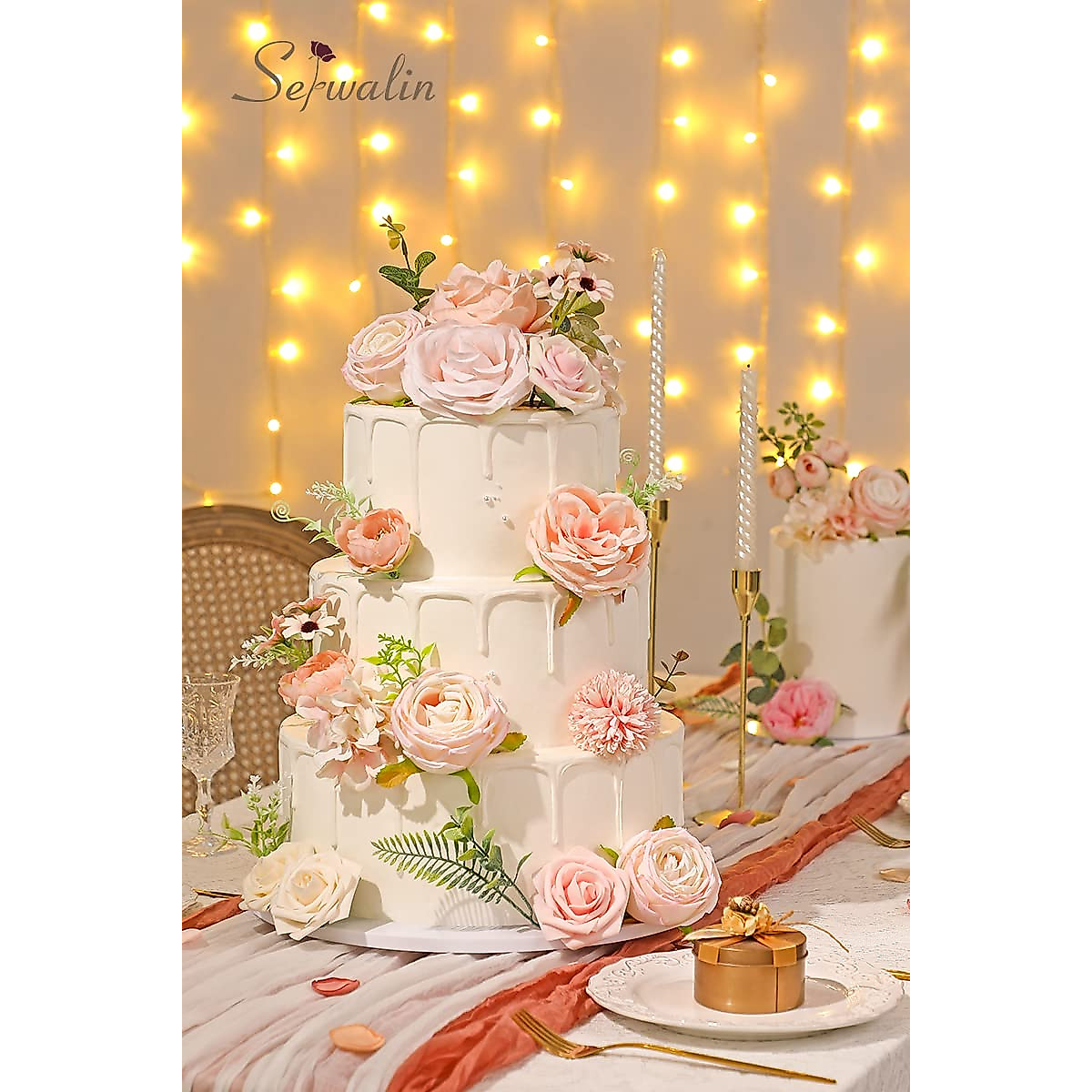 Serwalin Artificial Flowers Pink Wedding Flowers Silk Flowers with Stems Fake Cake Flowers for Wedding Bouquets Centerpieces Spring Decor Baby Shower Decoration