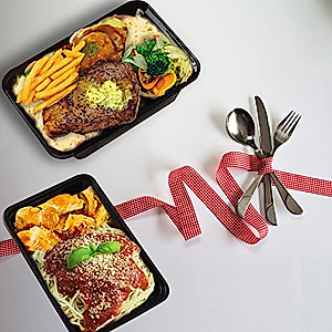 KIKitchen 50Pack 34oz Meal Prep Container with Lids and 30Pcs Forks, Black Plastic Containers, Reusable Storage Lunch Boxes, Portable Bento Box, Plastic Microwavable Food Containers