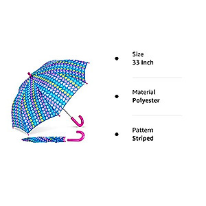ShedRain Multicolored Heart Striped Kids Umbrella - Pinch-Proof, Easy Grip Handle - Compact Children's School & Travel Umbrella with Large 33" Arc, Heavy Duty Steel Shaft & Fiberglass Ribs
