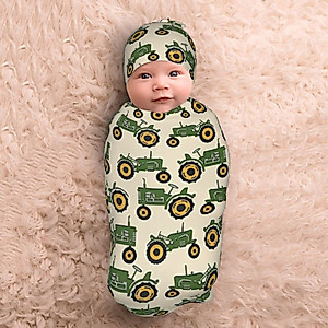 XIAOMAO Tractor Car Baby Swaddle Cocoon Sack,The Simple Swaddle with Beanie Set ,Soft Stretchy Comfortable Receiving Blanket for Infants & Newborns 0-6 Months, One Size