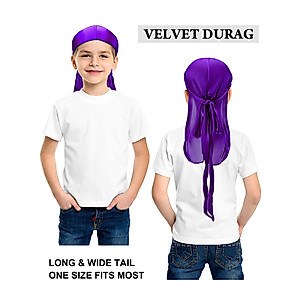 12 Pieces Kids Satin Silk Durag with Wave Caps Set Unisex Baby Durags 360 Wave Wide Strap Headwraps Long Tail Turban Beanies