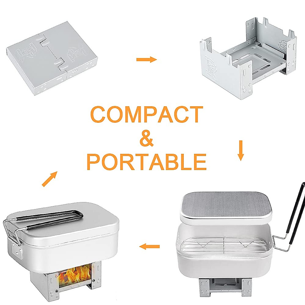 Lixada Mini Folding Stove Lunch Box Steaming Rack Combo Set for Picnic Camping Hiking Fishing Mountaineering